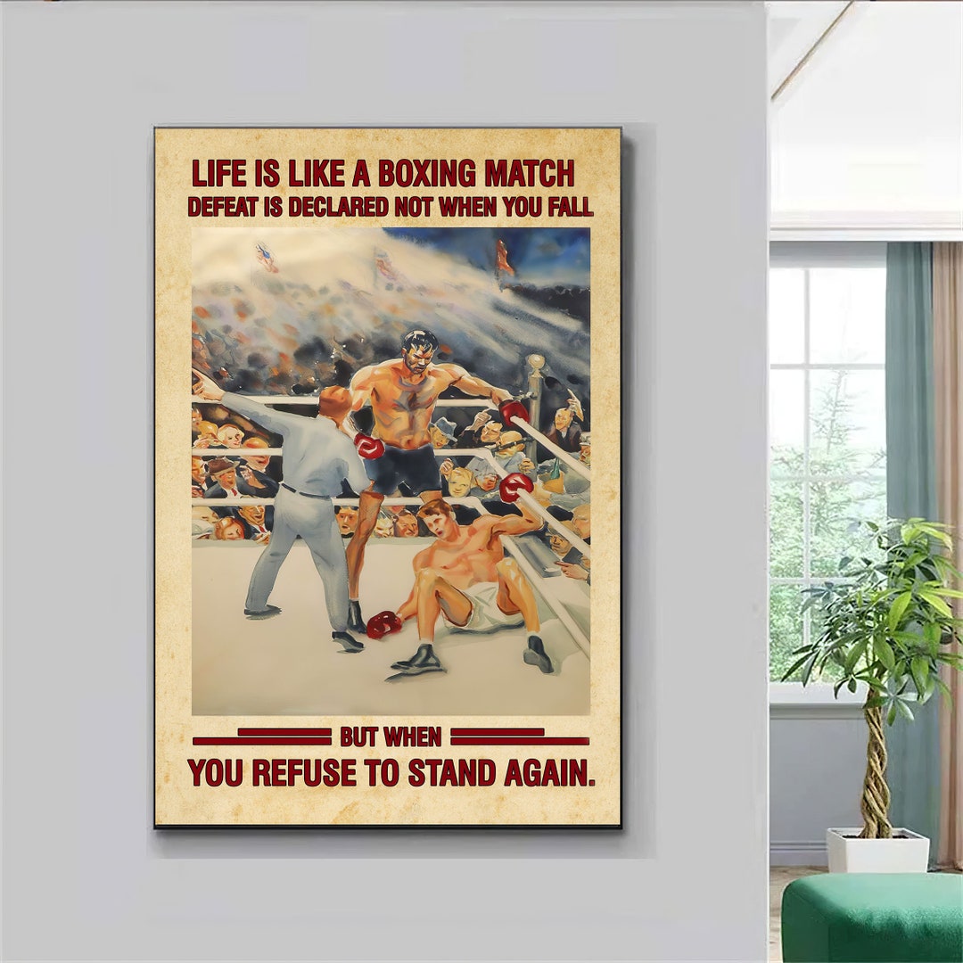 Life is Like a Boxing Match Vintage Poster, Inspirational Quote, Boxing ...