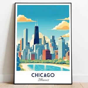 Chicago Skyline Poster, Illinois Travel Poster, John Hancock Center ...