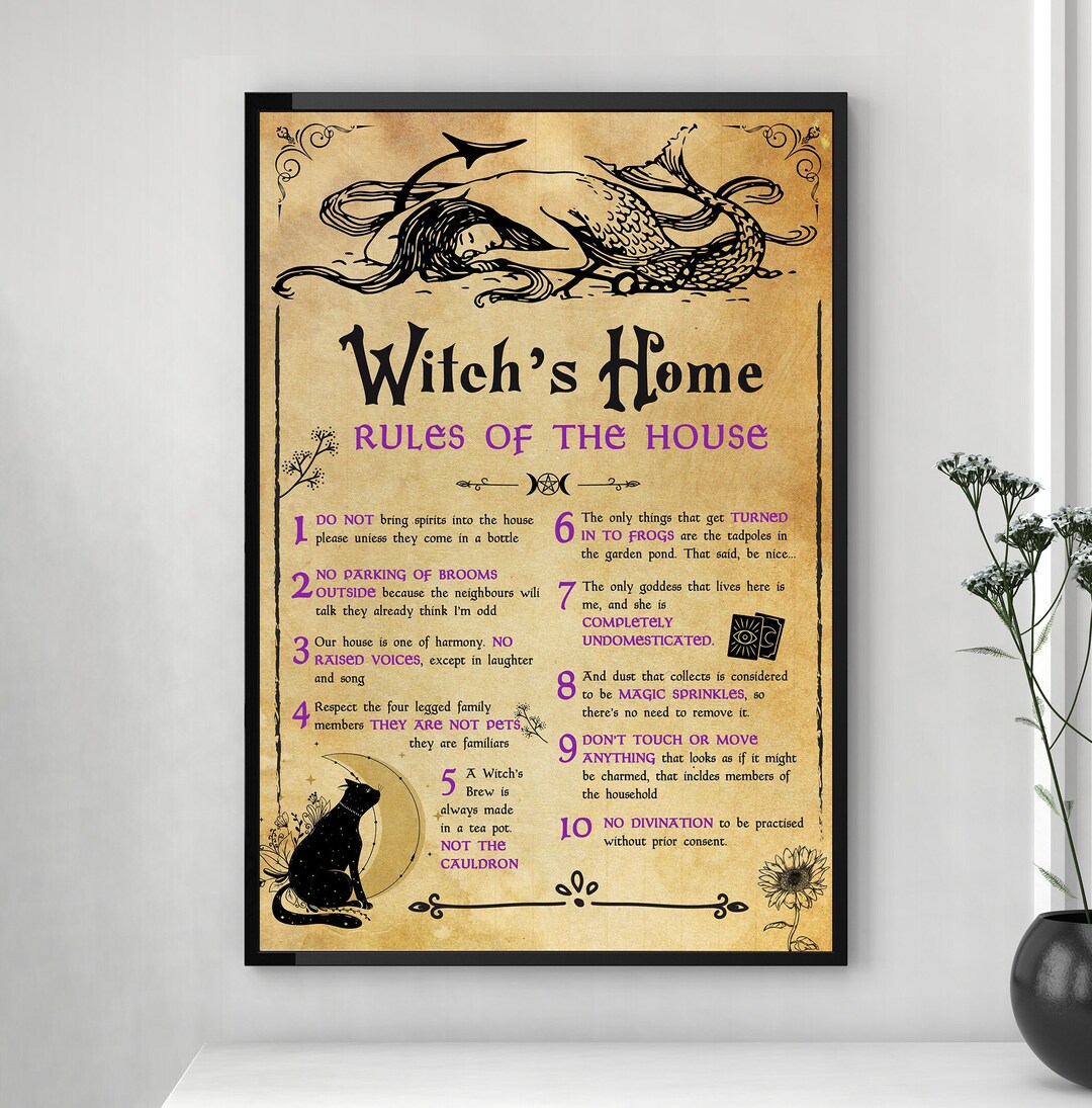 Witch's Home Rules of the House Halloween Poster, Witchy Decor, Witch ...