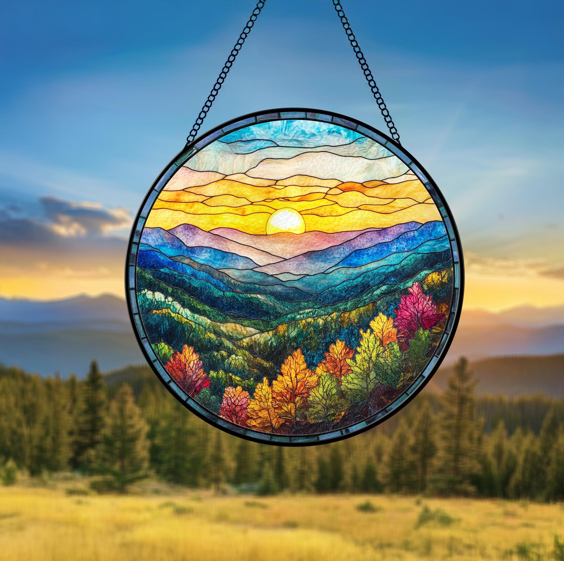 Blue Ridge Mountains Glass Suncatcher, Mountain Glass Art, Blue Ridge ...