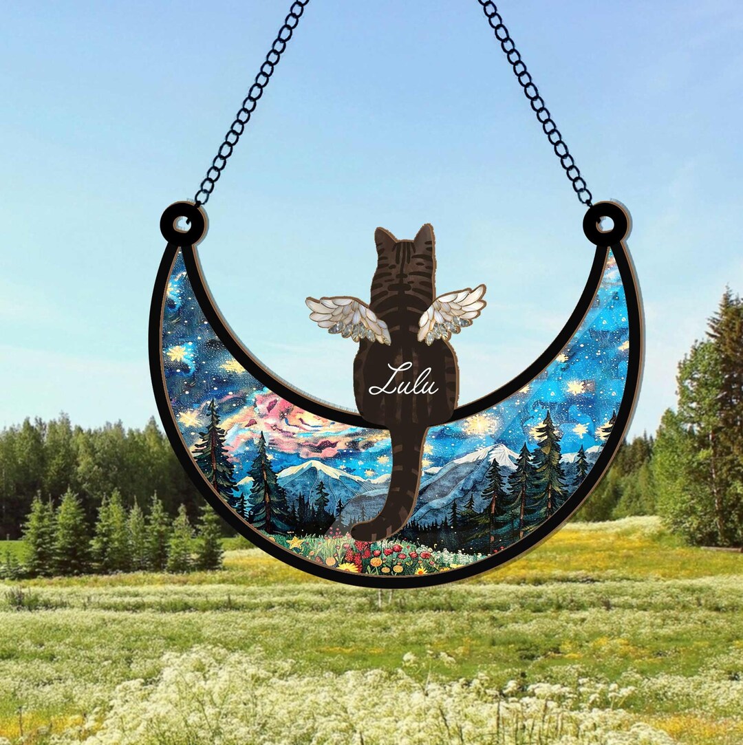 Personalized Cat Angel Memorial Suncatcher, Custom Cat Loss Sympathy ...
