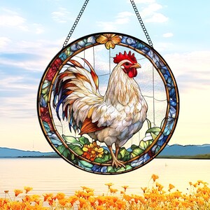Chicken Glass Suncatcher, Chicken Glass Art, Rooster Window Hangings ...