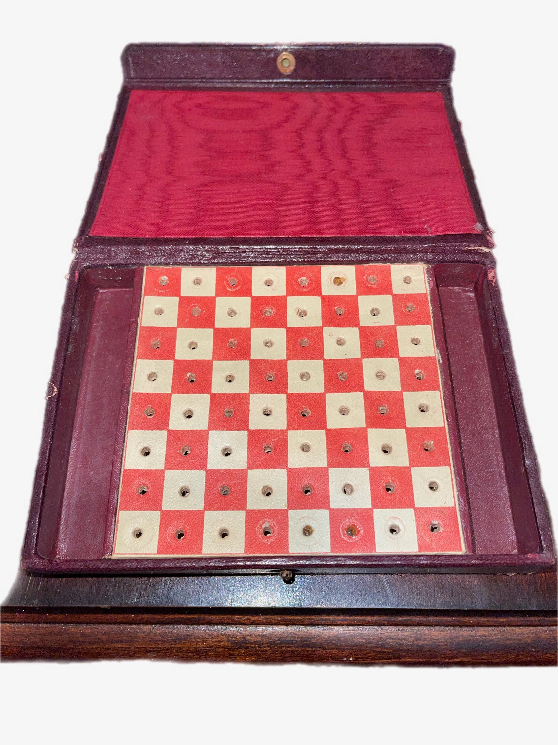 Vintage Mini Solid Wood Travel Chess Set Peg Chessboard in Case No ...
