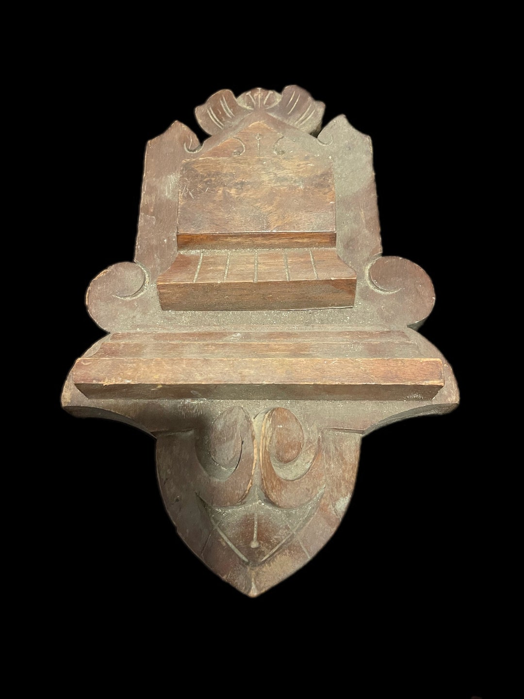 Vintage Antique Wood Wall Decor Block Step Architectural Pediment 13 In ...