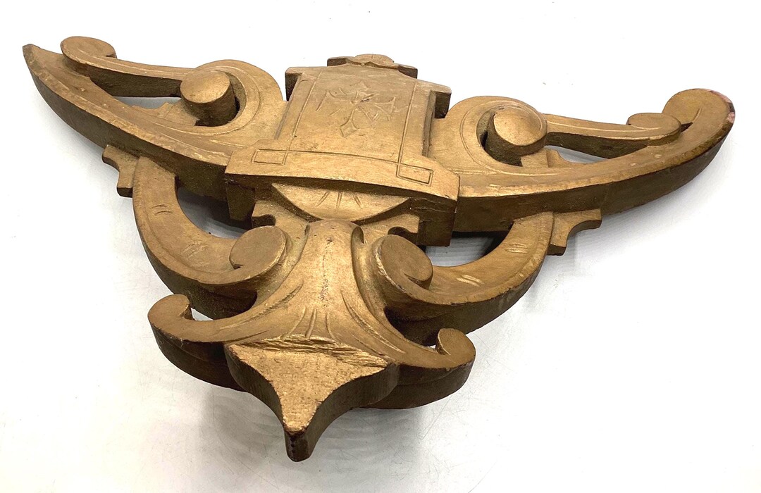 Vintage Gold Tone Carved Painted Wood Architectural Pediment 16x10.5 ...
