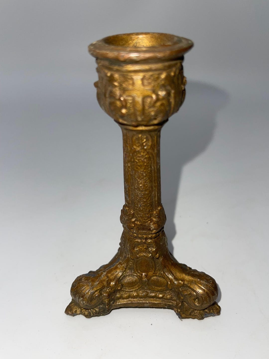 Vintage Gilt Religious Symbols Cross Church Altar Candlestick Candle ...