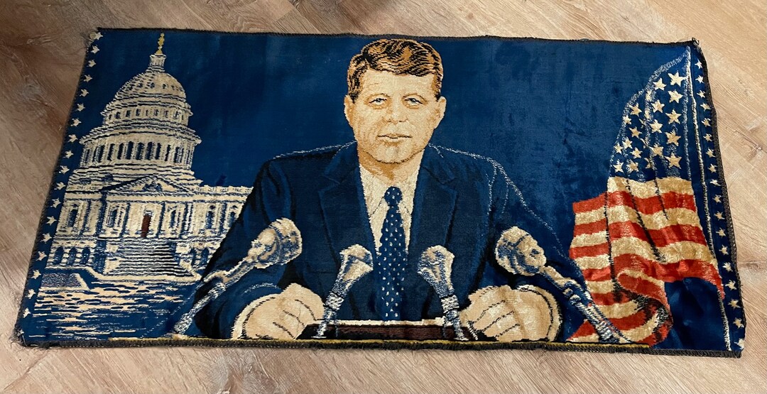 JFK John F. Kennedy Red White Blue American Flag Velvet Tapestry Rug ...