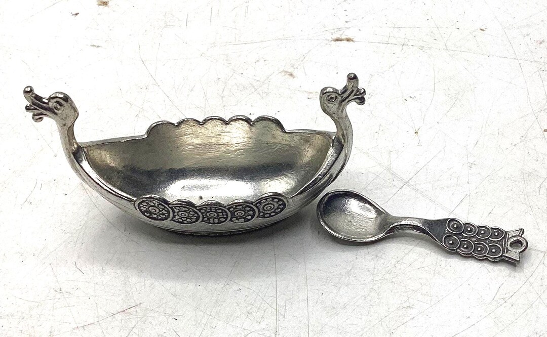 Vintage Norge Norway Handstopt TPB TINN Pewter Viking Ship Salt Cellar ...