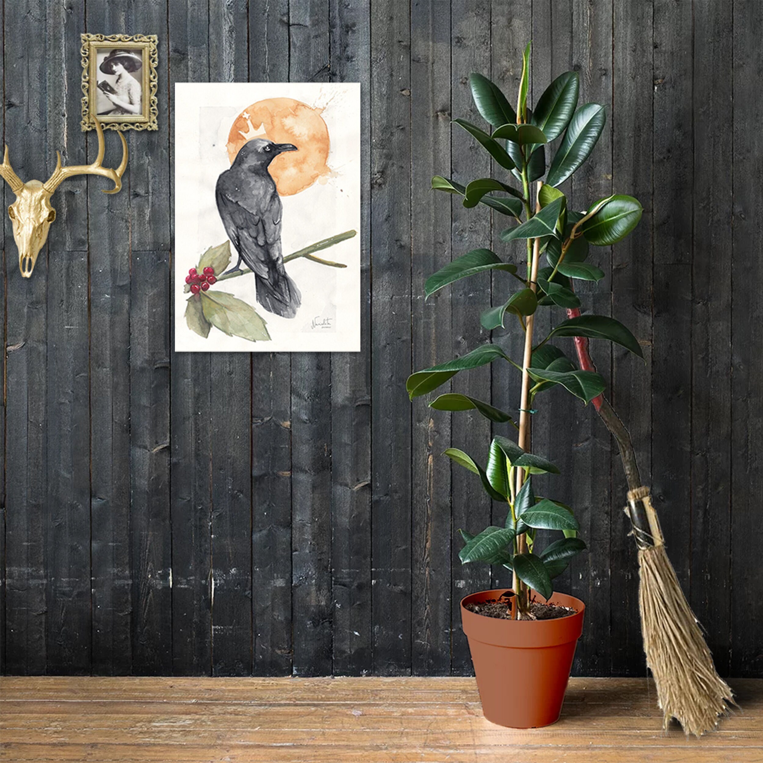 Raven Wall Decor. the Crowned Crow. Gothic Wall Art Print. - Etsy