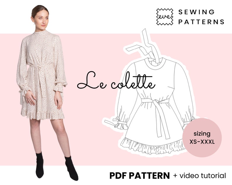 Flounce Dress Tide at the Back Sewing Pattern | Sizes EU 34-46 US 4-16 ...