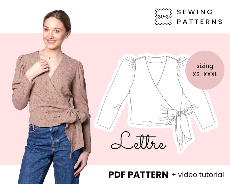 Long Sleeve Wrap Shirt Sewing Pattern Sizes EU 34-46 US 4-16 - Etsy