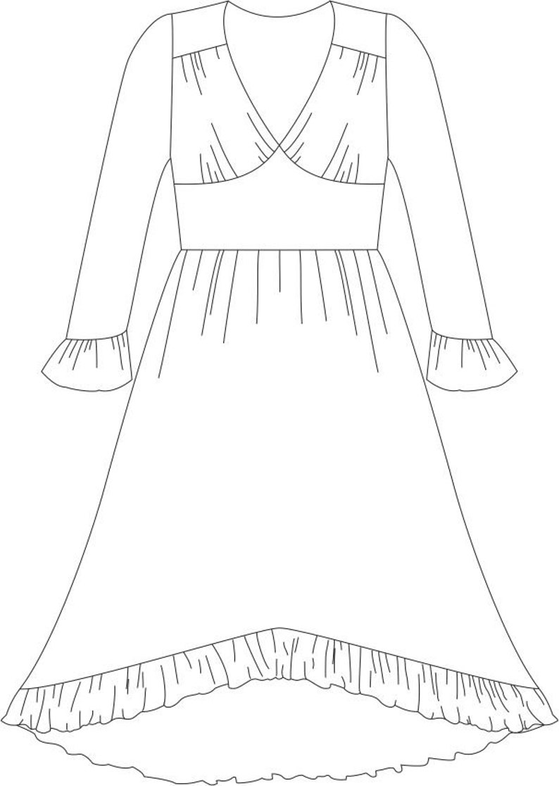 Midi V Neck Dress Sewing Pattern | Sizes EU 34-44 US 4-14 | PDF ...