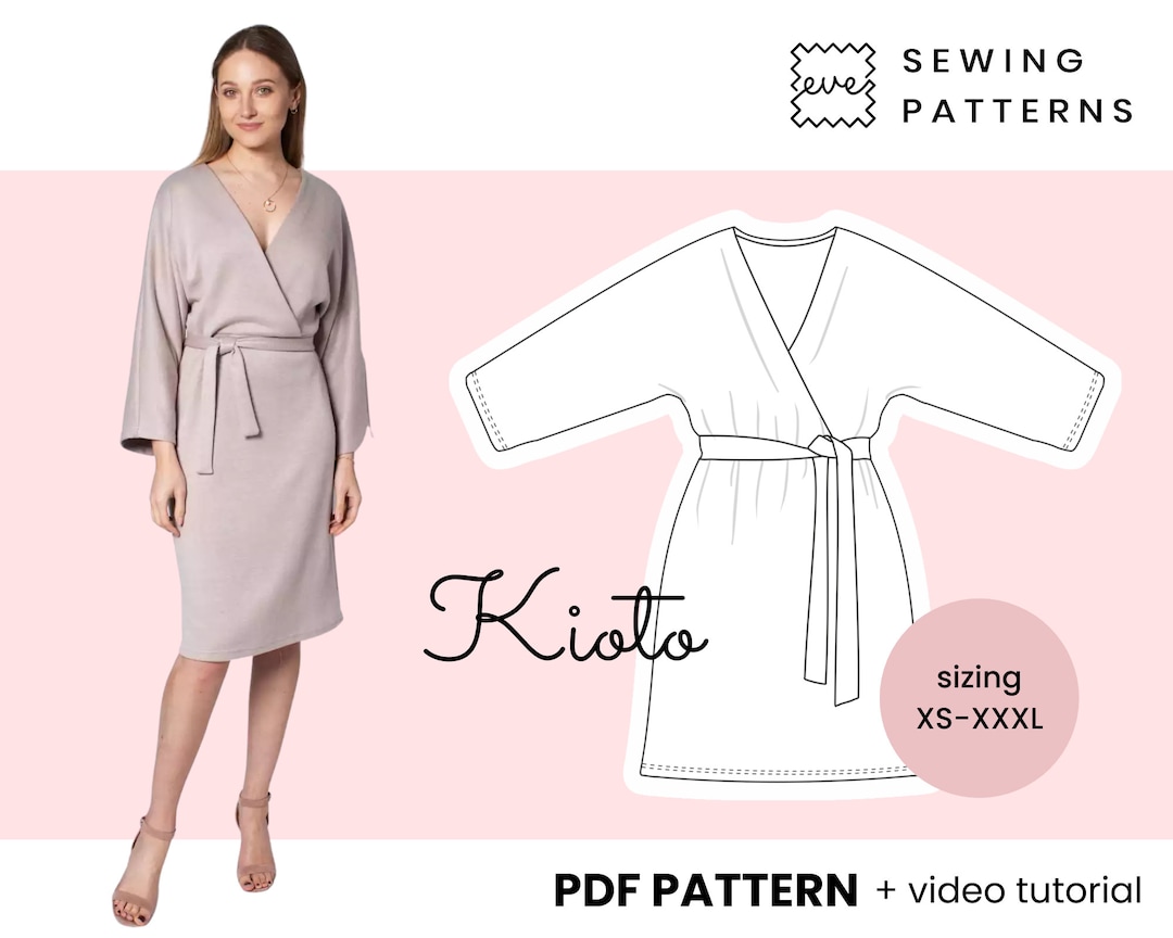 Kimono Wrap Dress Sewing Pattern | Sizes EU 34-46 US 4-16 | PDF ...