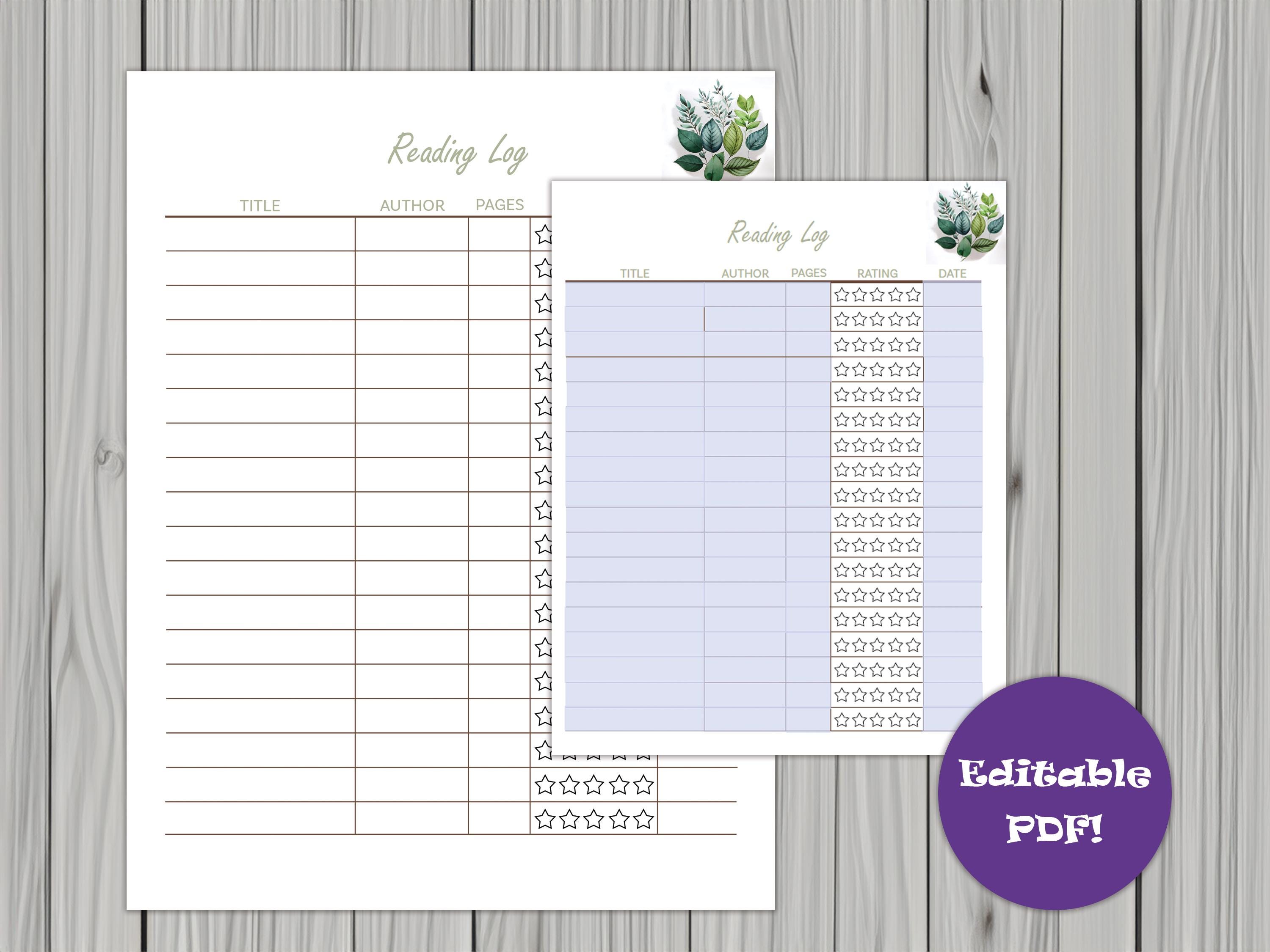 Minimalist Reading Log Printable: A5 Planner Tracker (editable PDF) - Etsy