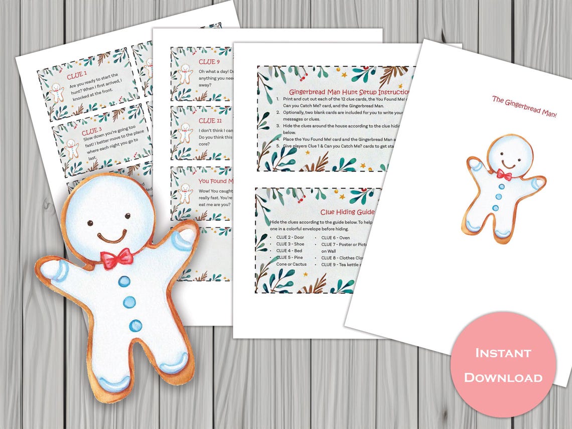 Customizable Holiday Gingerbread Man Scavenger Hunt Printable | 12 Clue ...