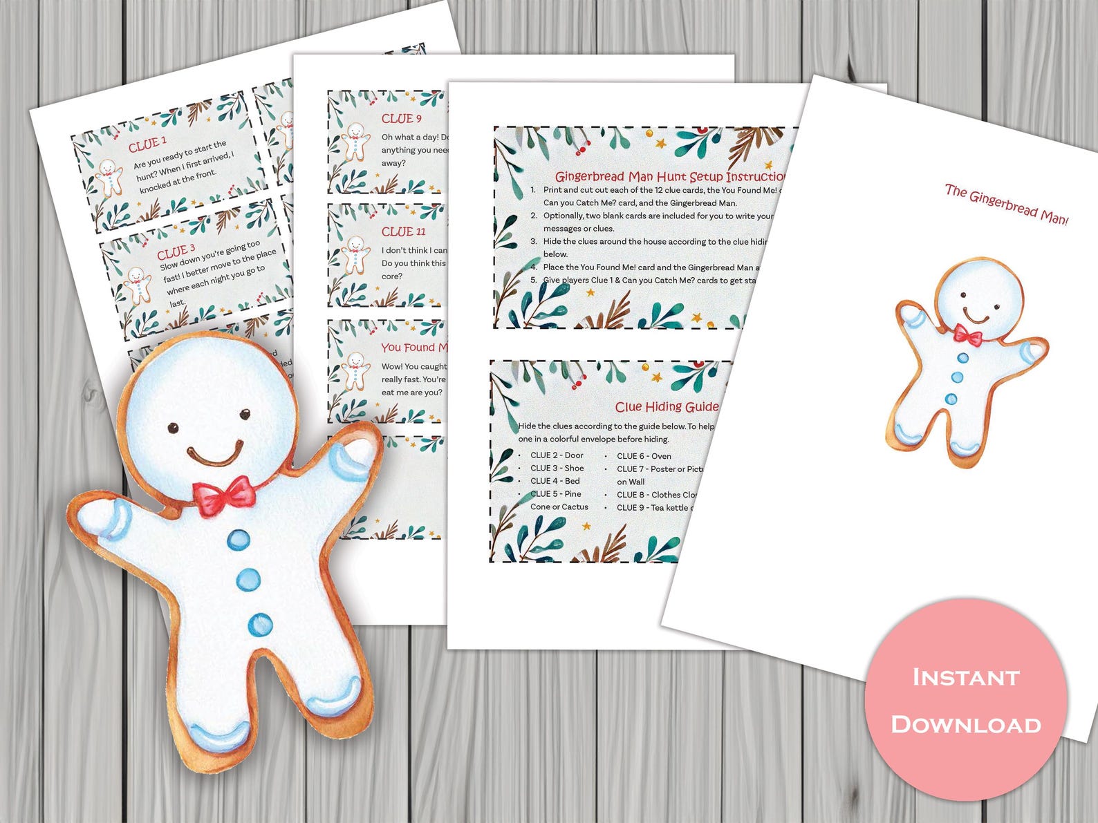 Customizable Holiday Gingerbread Man Scavenger Hunt Printable | 12 Clue ...