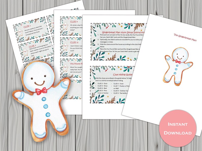 Customizable Holiday Gingerbread Man Scavenger Hunt Printable | 12 Clue ...