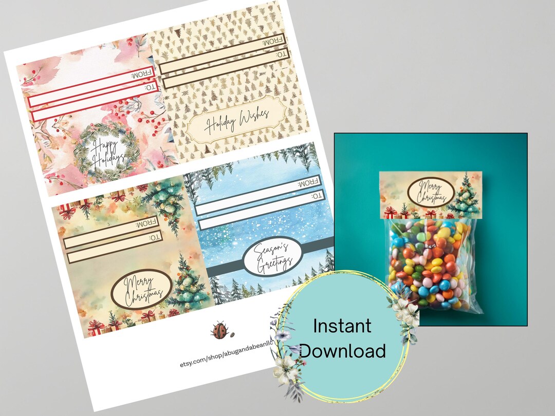 Vintage Christmas Bag Toppers 4 Inches Wide, Printable Christmas Treat ...