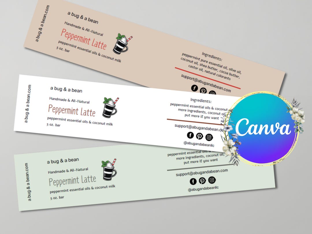 Peppermint Latte Soap Labels: Editable Template, Printable Wrap (canva ...