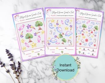 Unicorn I Spy Printable Games. 5 Different Sheets Easier to Harder ...