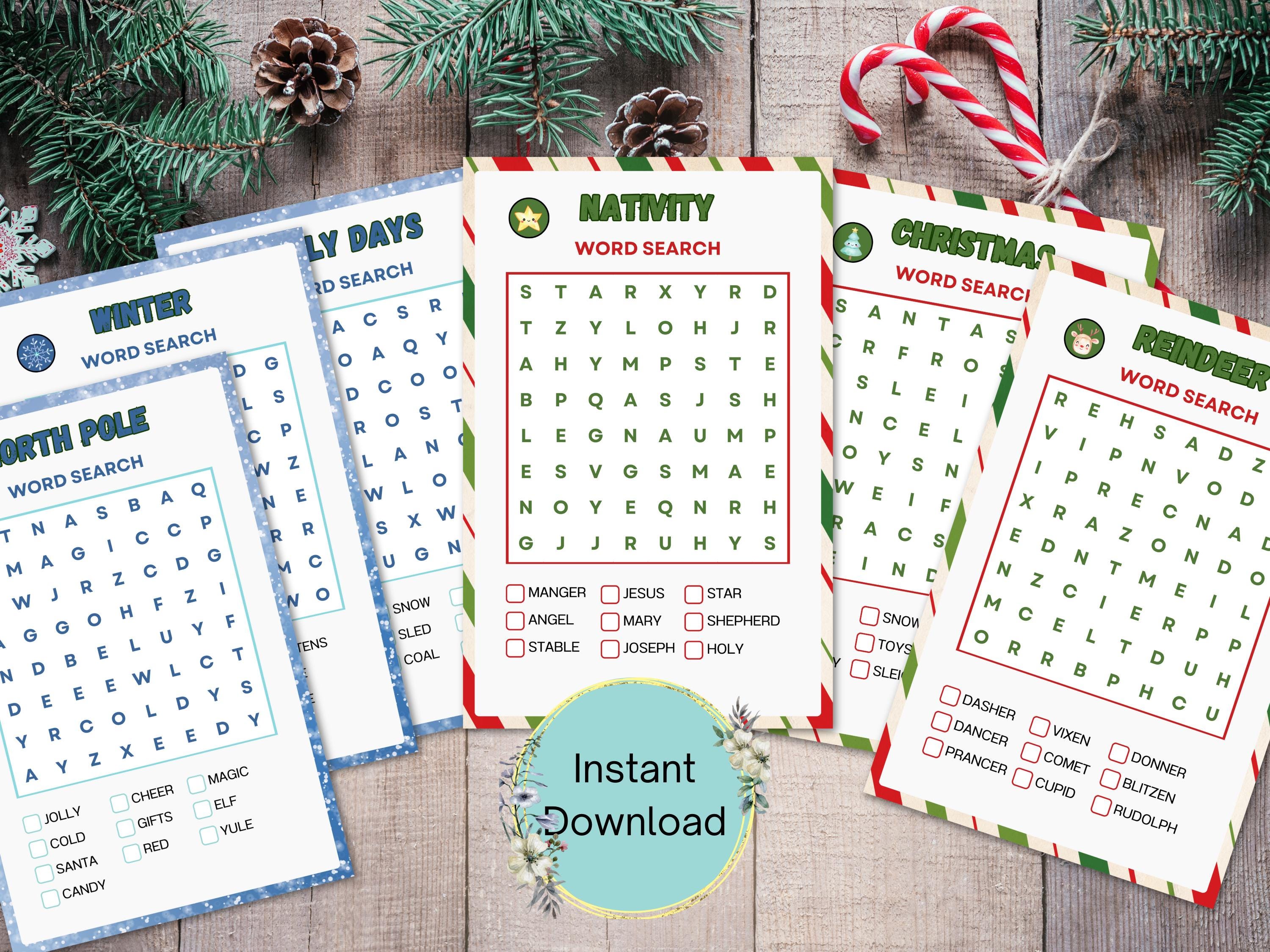 Easy Christmas Wordsearch Puzzle Pack for Kids | Printable First Grade ...