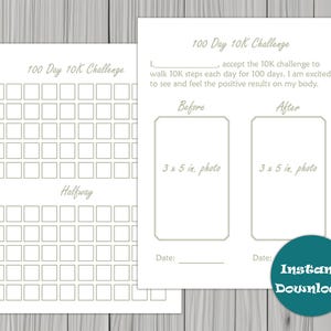 Printable Fitness Tracker, Walk 10K Steps Daily Tracker for 100 Days ...