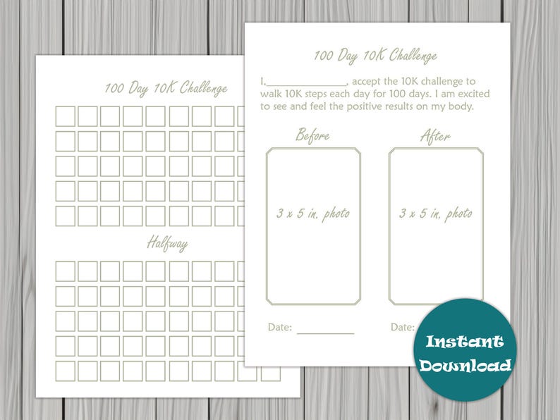 Printable Fitness Tracker, Walk 10K Steps Daily Tracker for 100 Days ...