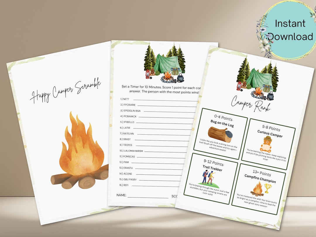 Camping Word Scramble Game, Fun Summer Camp Game | Printable Camp Game ...