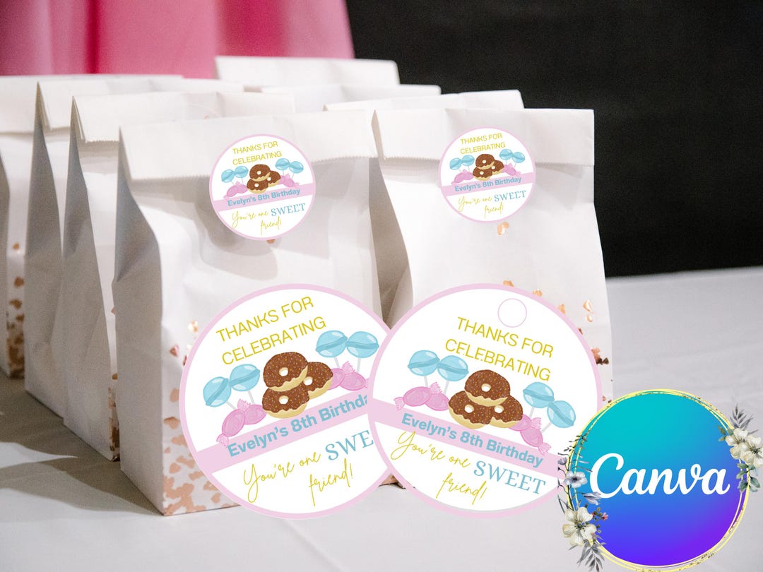 Sweet Treat Party Favor Tag: Editable Canva Template (2x2 Inch) - Etsy