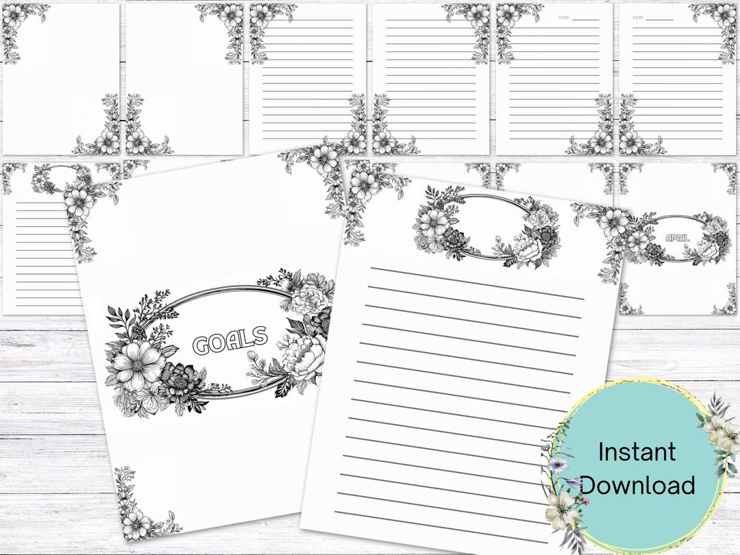 Floral Coloring Journal Pages: Printable Stationery Bundle (PDF) - Etsy