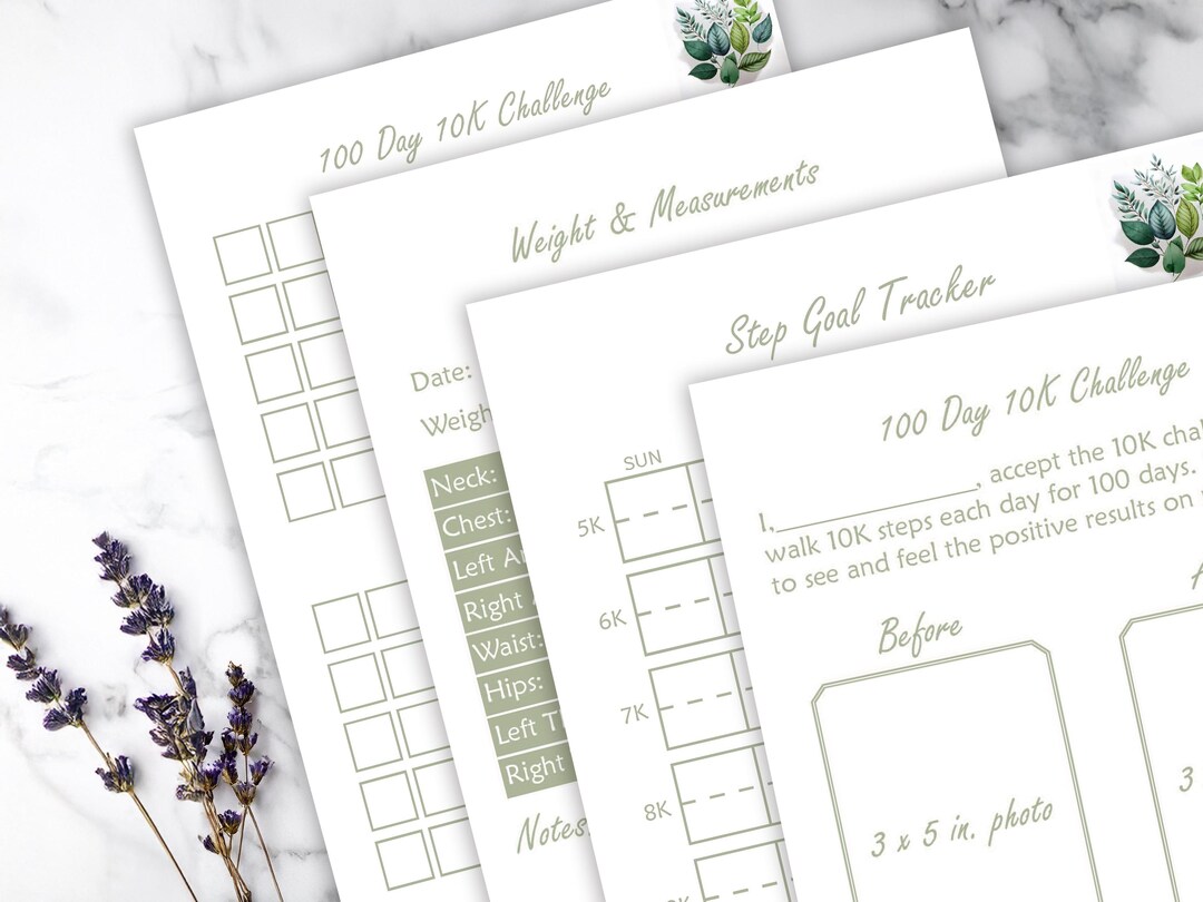 Printable Fitness Tracker, Walk 10K Steps Daily Tracker for 100 Days ...