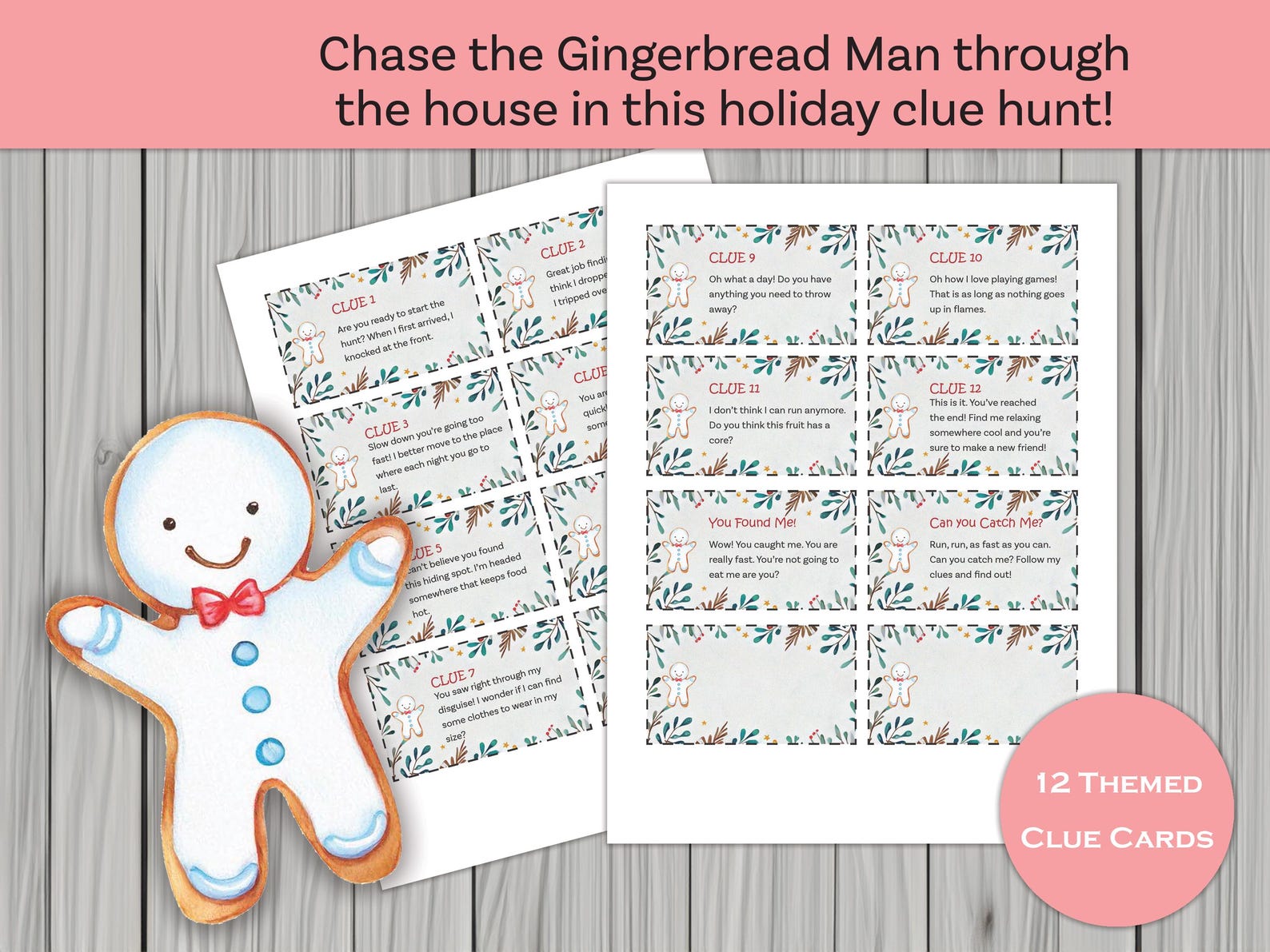 Customizable Holiday Gingerbread Man Scavenger Hunt Printable | 12 Clue ...