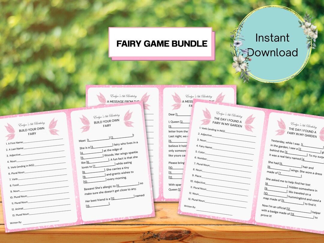 Fairy Birthday Game Bundle: Mad Libs Style Fill-in-the-blank Stories ...