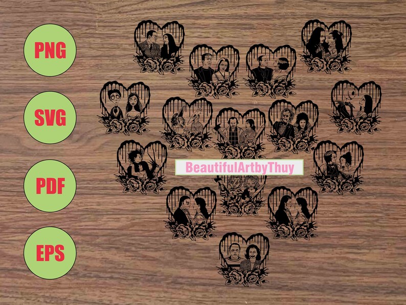 Lily and Herman SVG the Munster PNG Gothic Wedding Panel - Etsy