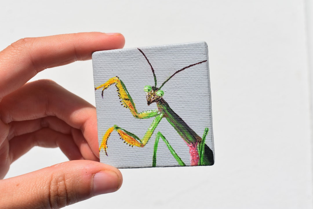 Praying Mantis Mini 2x2 Canvas Painting - Etsy