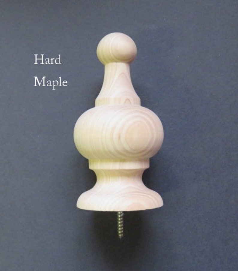 Wood Finial. Choice: Red Oak, Hard Maple, Cherry, Mahogany, Walnut 4 7/ ...