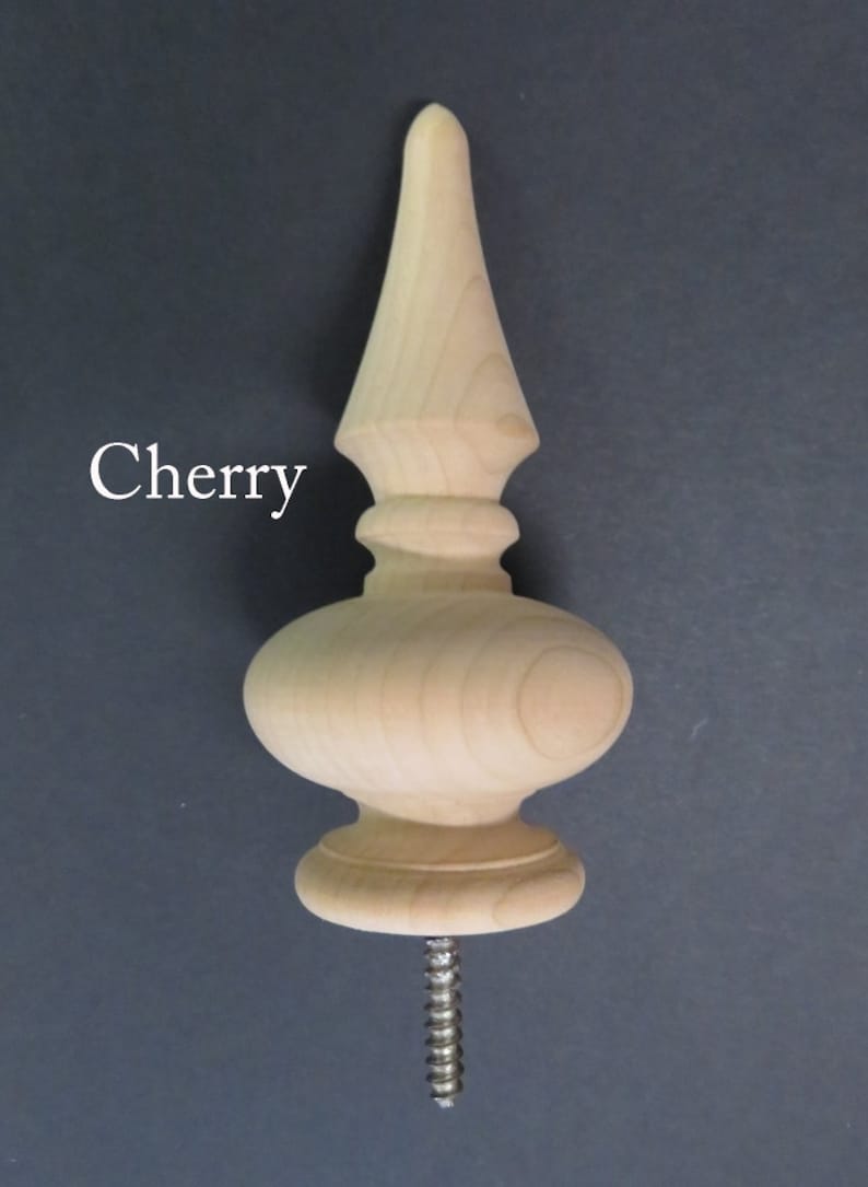 Wood Finial. 4 1/8hx 2wx 1.5 Base. Choice: Oak Cherry Maple Mahogany ...