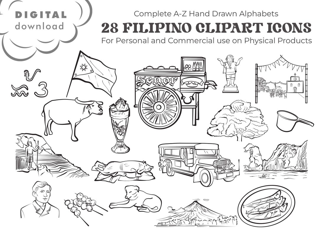 A-Z Modern Filipino Alphabet Clipart , Filipino Hand Drawn Icons ...