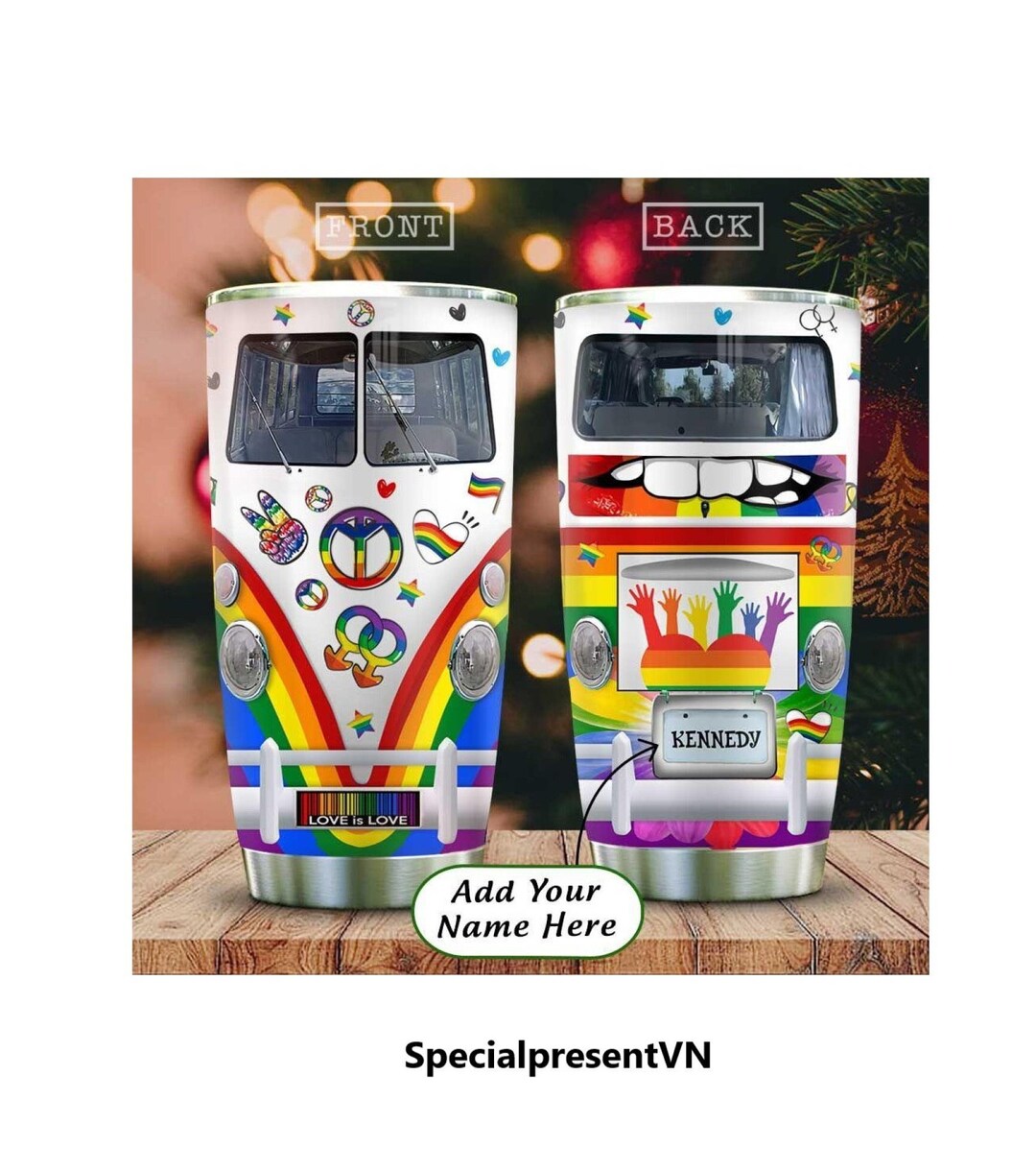 LGBT Hippie Van Tumbler, Custom Name Tumbler, Hippie Car Tumbler, LGBT ...