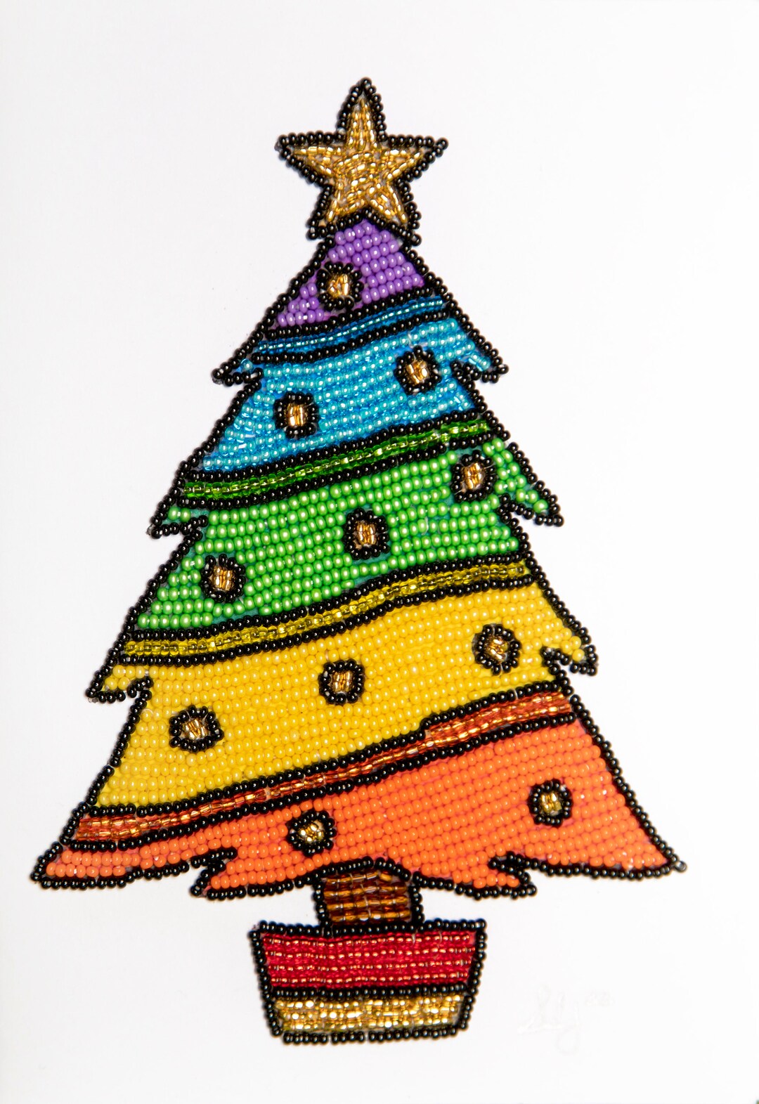 Beaded Pride Christmas Tree Art, 24k Gold, Beaded Card - Etsy