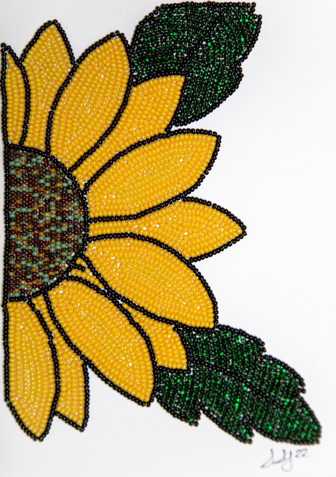 Beaded Sunflower Art, Beadwork, Beaded Card - Etsy