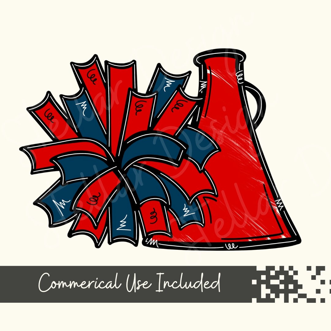 Navy and Red Cheer PNG | Pom Pom and Megaphone Png | Cheer Clip Art ...