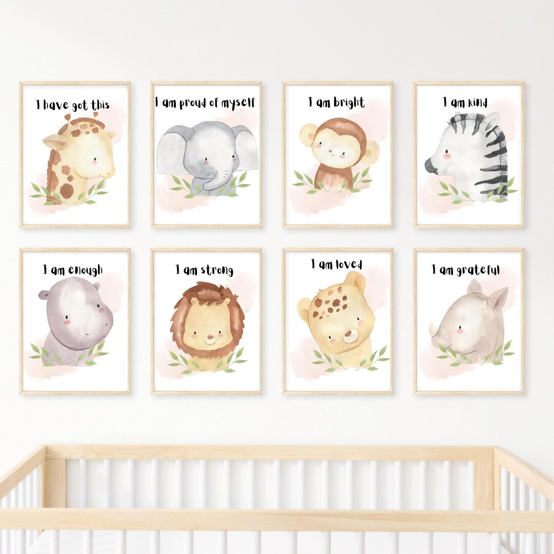 Set of 8 Safari Nursery Affirmation Decor, Jungle Nursery Pintable Wall ...