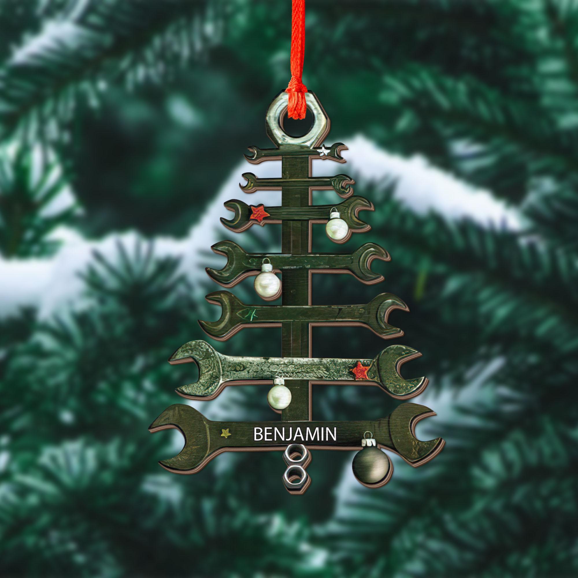 Personailzed Wrench Tree Shape Christmas Ornament, Custom Name Mechanic ...