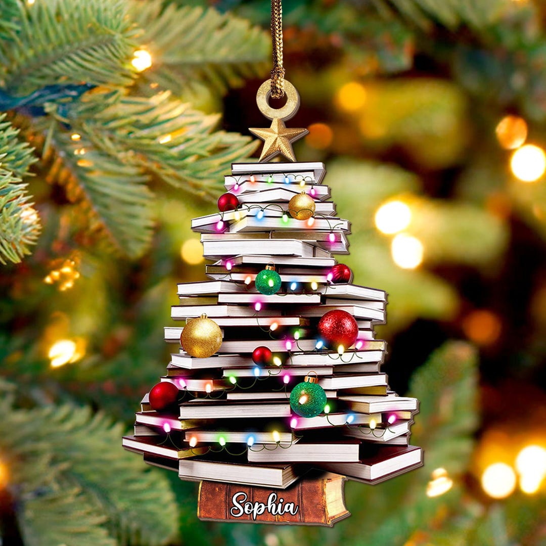 Personalized Christmas Book Tree Ornament, Book Christmas Ornament ...