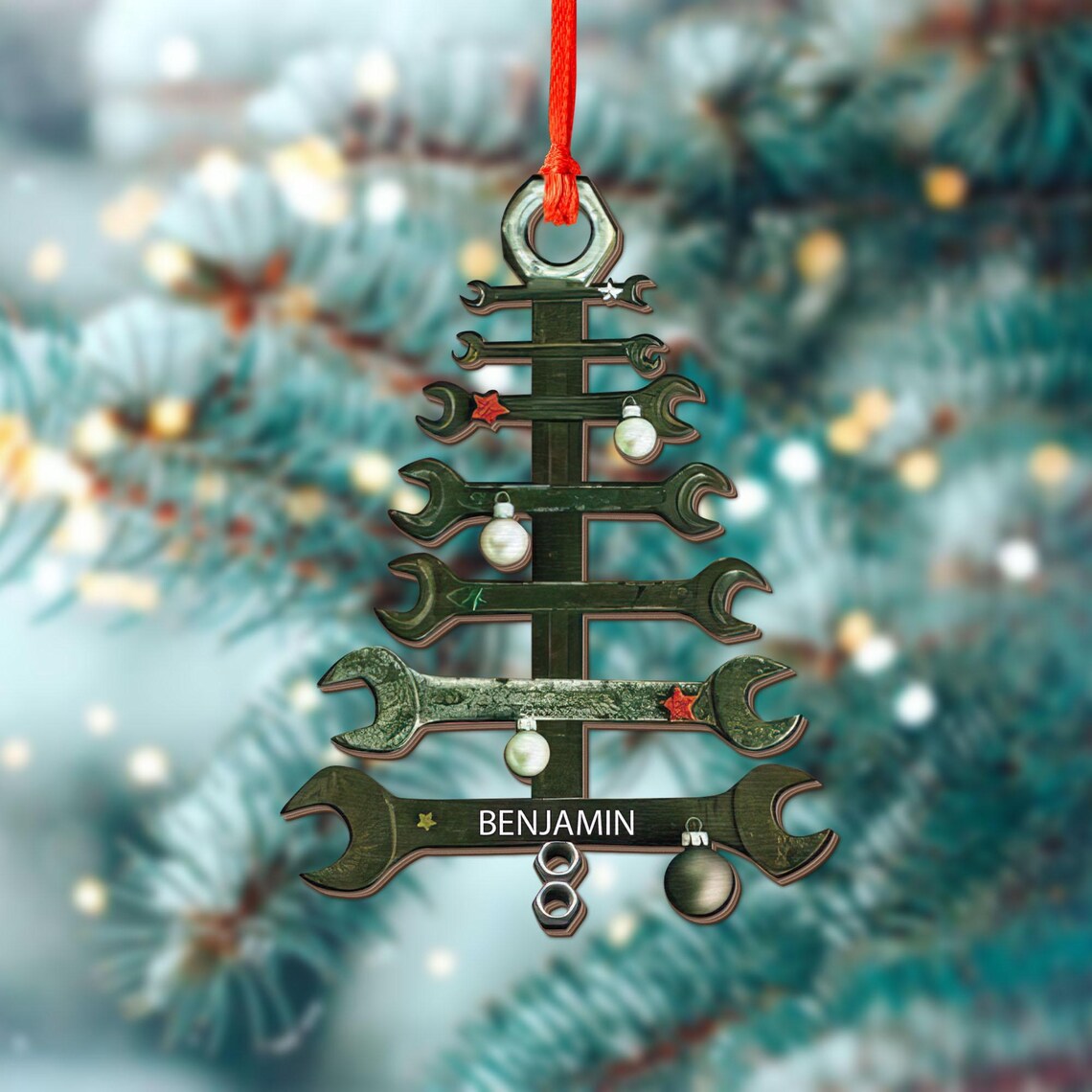 Personailzed Wrench Tree Shape Christmas Ornament, Custom Name Mechanic ...