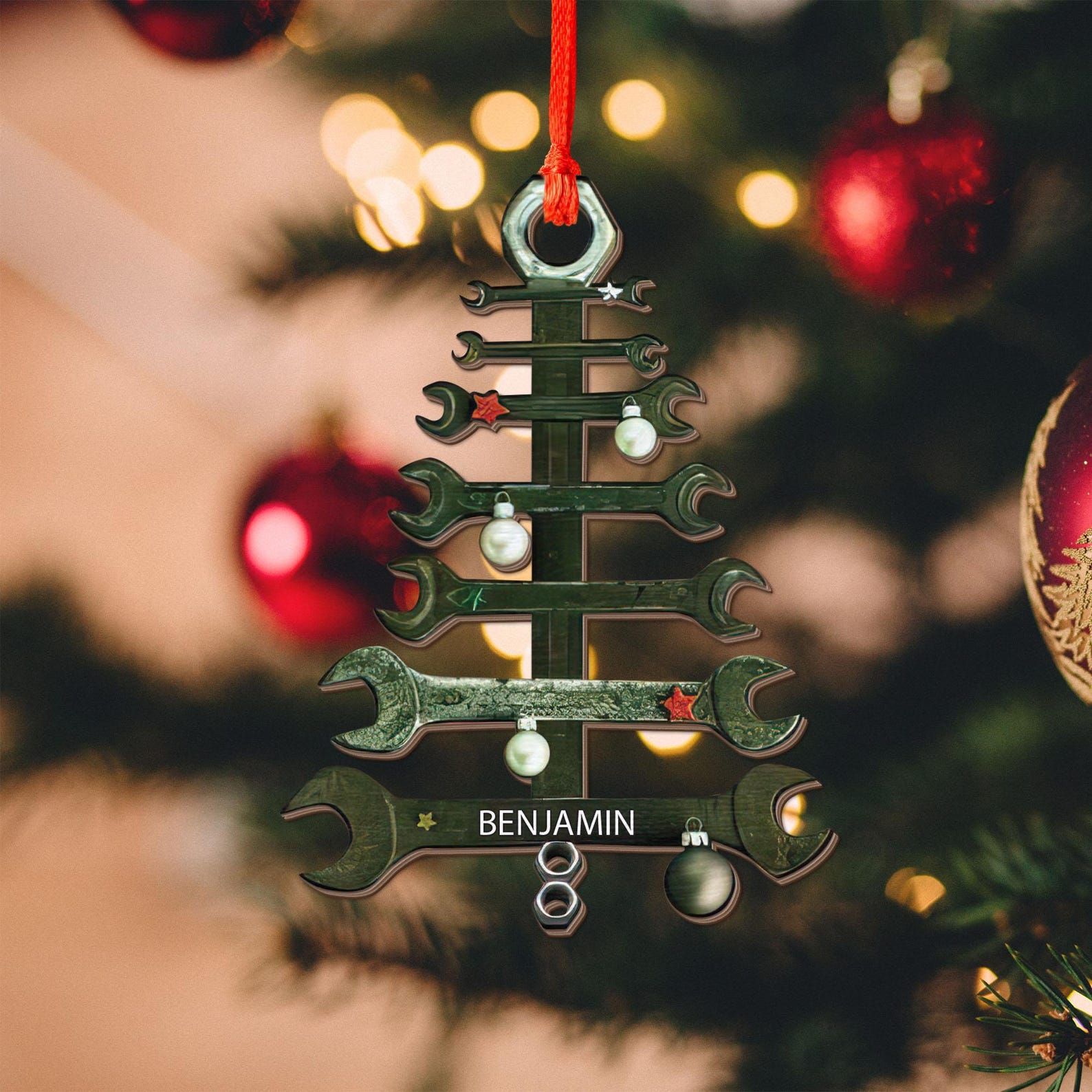 Personailzed Wrench Tree Shape Christmas Ornament, Custom Name Mechanic ...