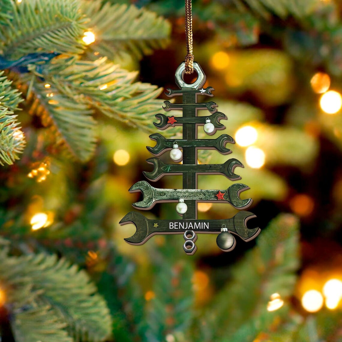 Personailzed Wrench Tree Shape Christmas Ornament, Custom Name Mechanic ...
