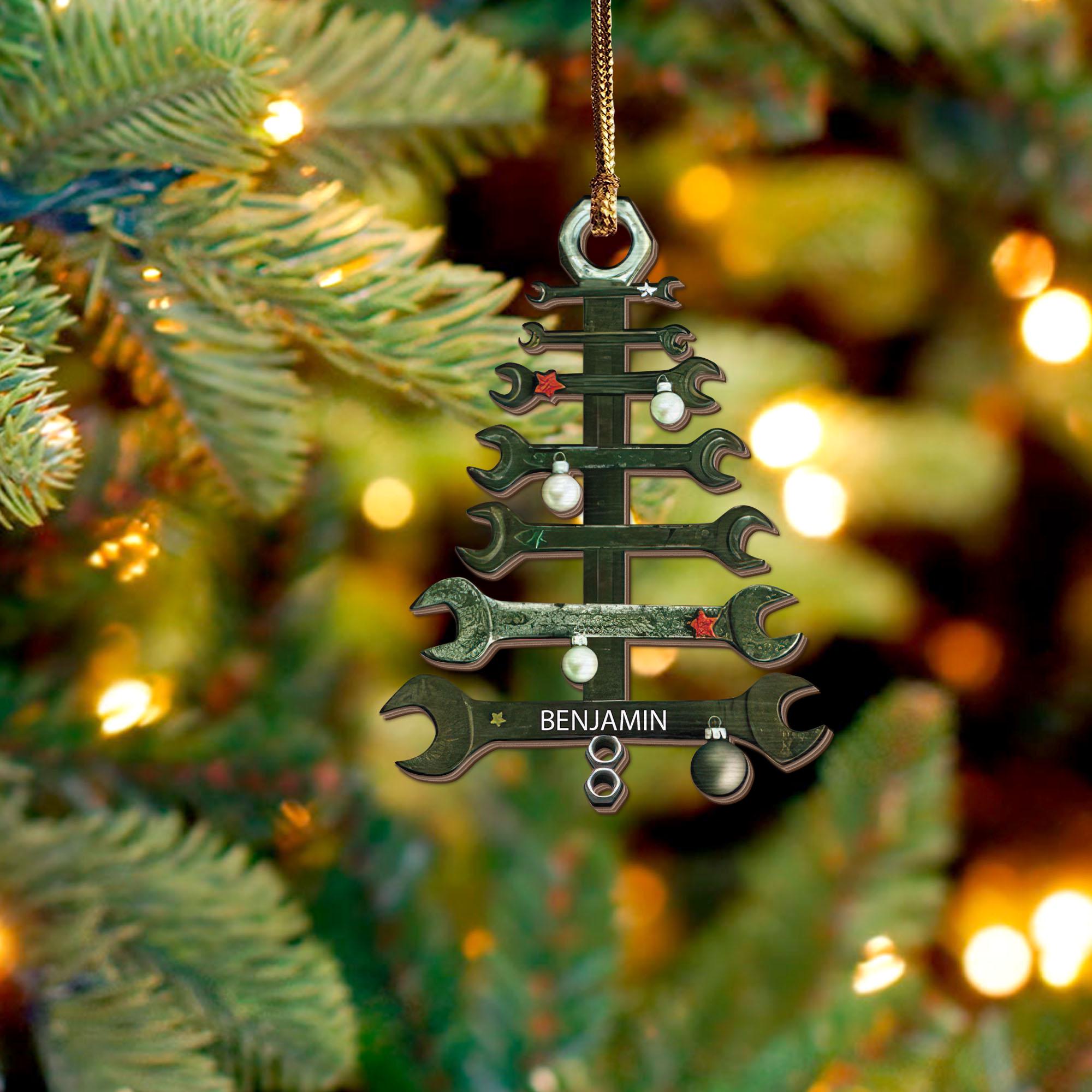 Personailzed Wrench Tree Shape Christmas Ornament, Custom Name Mechanic ...