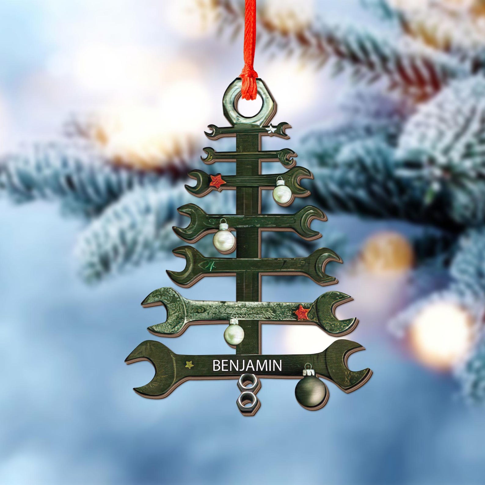 Personailzed Wrench Tree Shape Christmas Ornament, Custom Name Mechanic ...